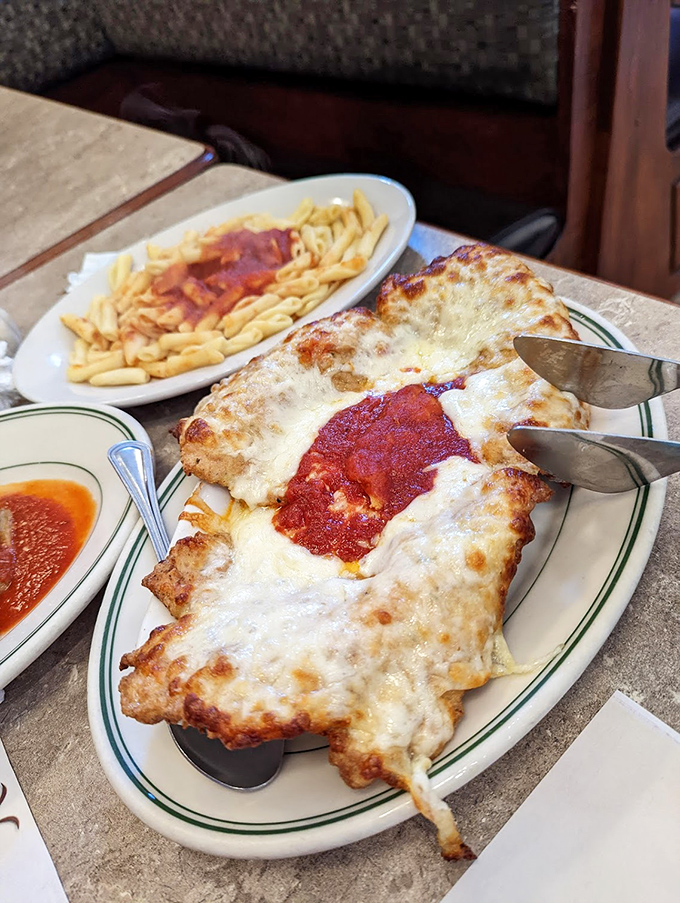 Not just lasagna, but a diplomatic summit where layers of pasta, cheese, and sauce have negotiated the perfect peace treaty for your taste buds.