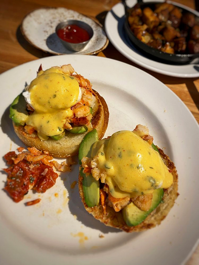 Eggs Benedict gets the coastal treatment with lobster and avocado&mdash;breakfast's way of saying "you deserve nice things today."