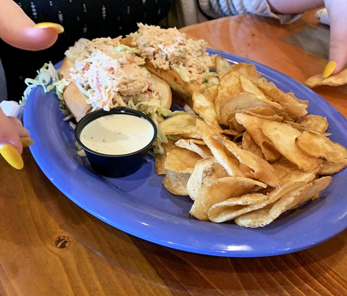 A lobster roll that makes Bostonians question their life choices, paired with house-made chips that crackle like Florida sunshine.