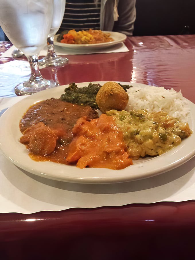 A buffet plate that's essentially Indiana's version of the United Nations—diverse, harmonious, and guaranteed to create lasting peace in your stomach.