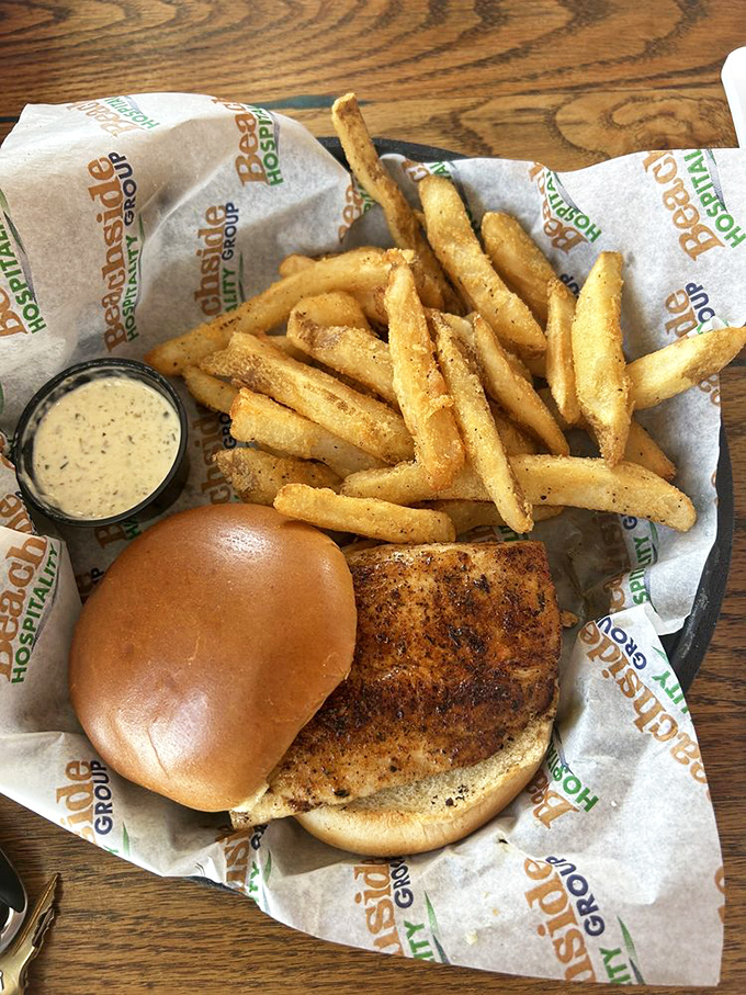 A blackened mahi sandwich that doesn't need to show off&mdash;it knows exactly how good it is. Those seasoned fries are no mere supporting act. 