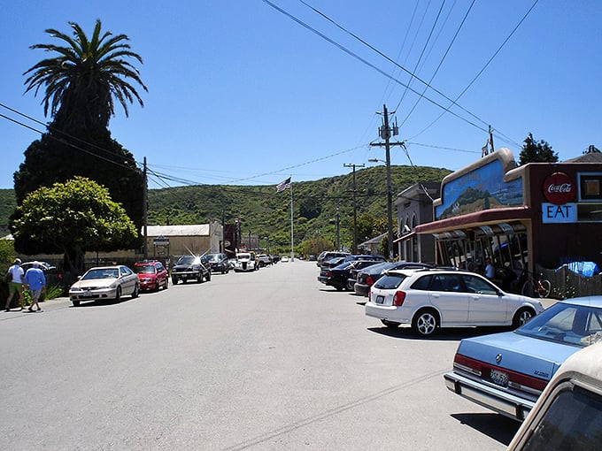 Charming small town vibes fill the street where locals and visitors gather to enjoy shops, cafes, and scenic rolling green hills.