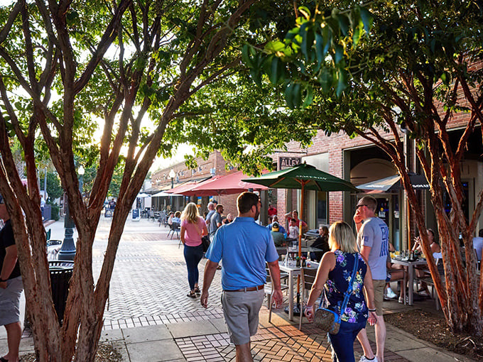 The Alley in downtown Aiken transforms from shopping destination to social hub as afternoon slides into evening&mdash;no bowling required.