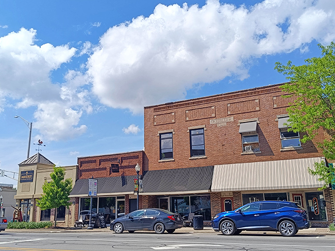 Brick facades and vintage storefronts give downtown Nappanee the feel of stepping into a Norman Rockwell painting that serves great pie.