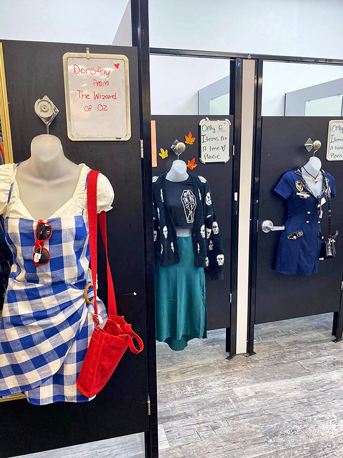Dorothy from Oz would approve of these themed dressing rooms, where Halloween costumes get a second chance at making memories.