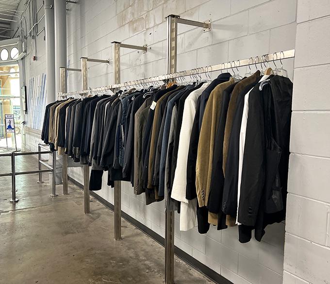 The men's suit section: where yesterday's board meeting attire becomes tomorrow's wedding outfit. Don Draper would approve of these vintage finds.