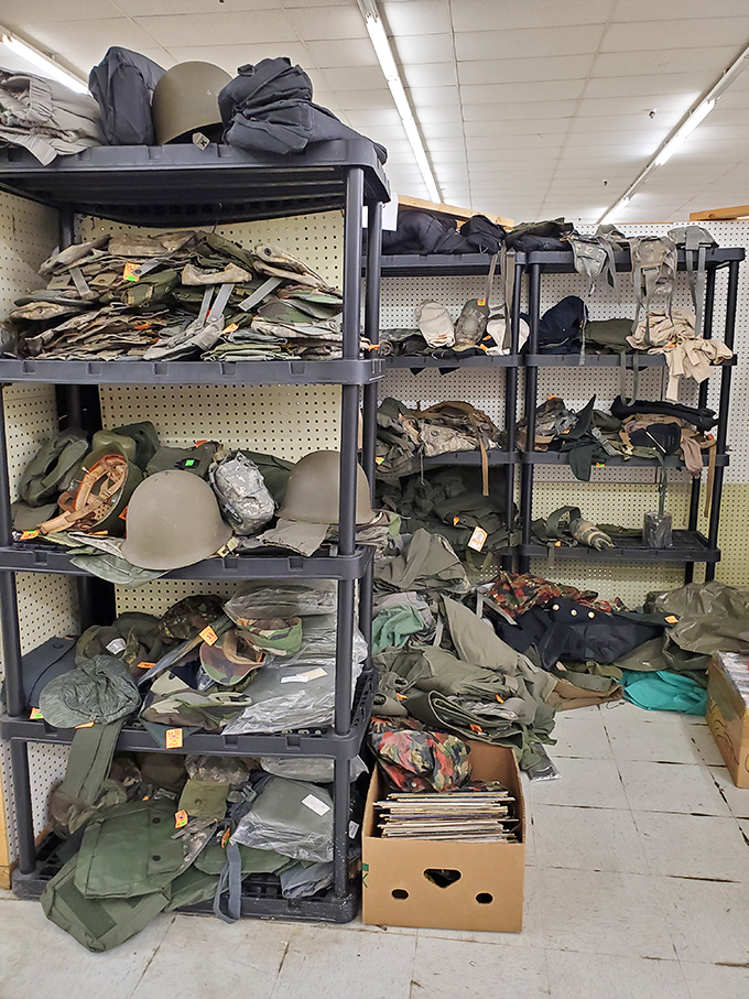 Military surplus heaven for history buffs and outdoor enthusiasts alike &ndash; helmets, fatigues, and gear with stories to tell.