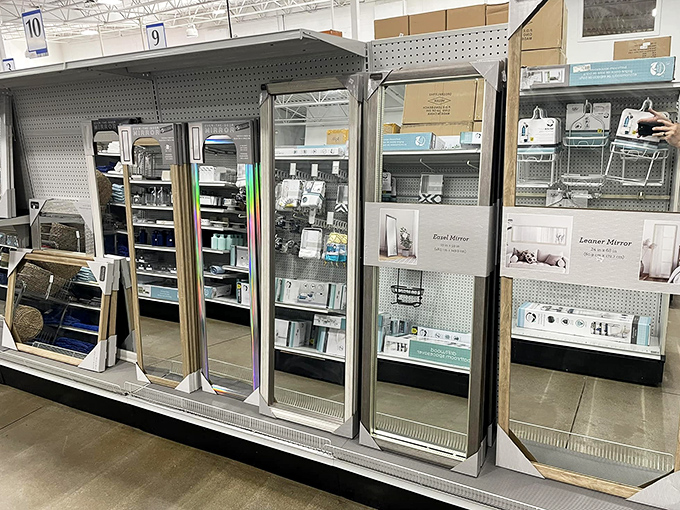 Mirrors reflecting the joy of shoppers discovering their next favorite bargain hunting destination.