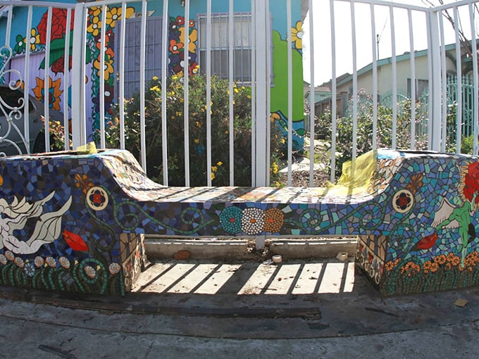 Not just a bench but an underwater fantasy&mdash;this mosaic seating area transforms waiting into an oceanic daydream.
