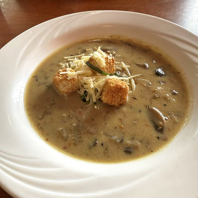 A bowl of mushroom soup that whispers, "Cancel your plans for the afternoon&mdash;you'll want to savor every spoonful of this velvety masterpiece."