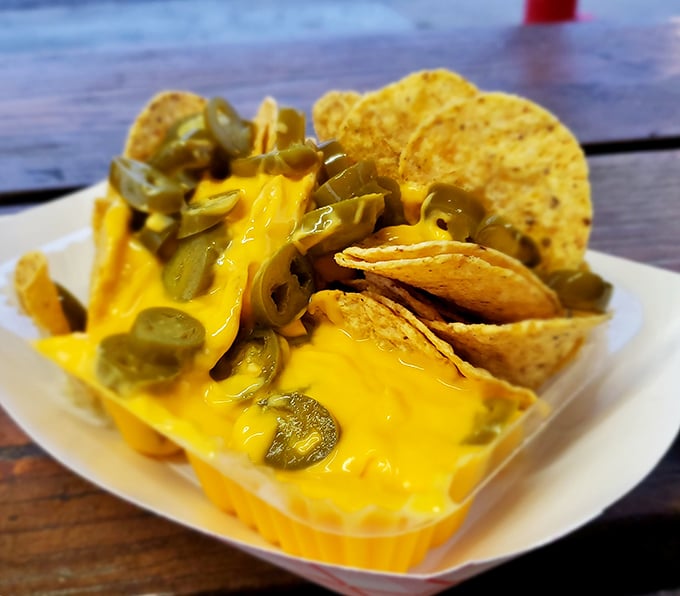 Nachos that laugh in the face of restraint. That molten cheese river carrying jalape&ntilde;o rafts is the comfort food equivalent of winning the lottery.