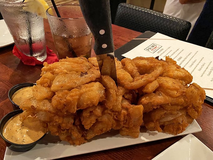 The onion brick &ndash; architecture you can eat. Golden-battered, perfectly stacked, and ready to disappear faster than you'd expect.