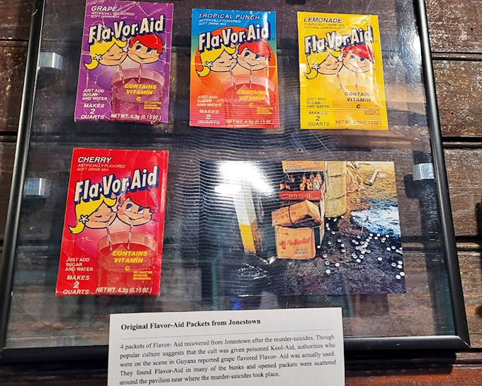 Original Flavor-Aid packets recovered from Jonestown&mdash;a sobering reminder that history's darkest moments often begin with the most ordinary objects.