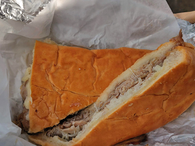 This sandwich cross-section reveals the beautiful stratification of flavors&mdash;like delicious geological layers of a culinary Grand Canyon.