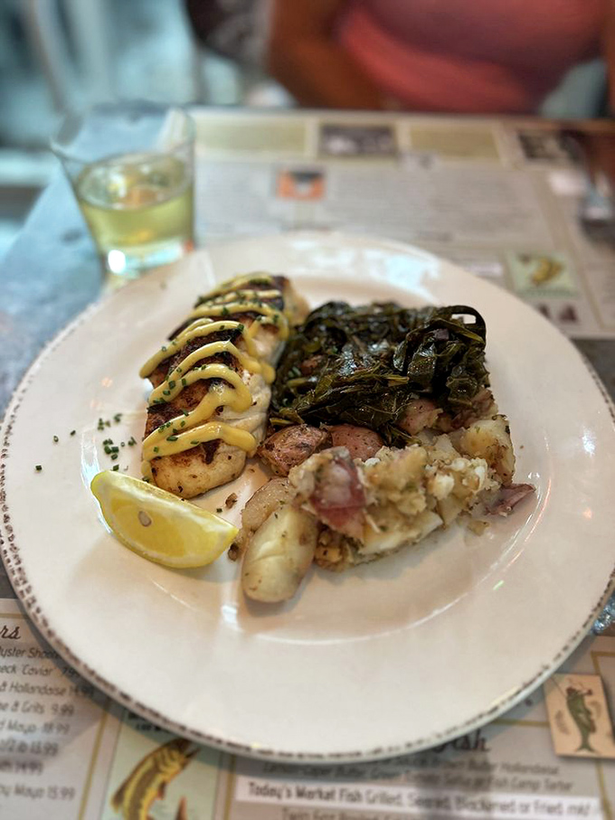 This grouper isn't just dinner—it's Florida on a plate, with collards and potatoes playing perfect supporting roles.