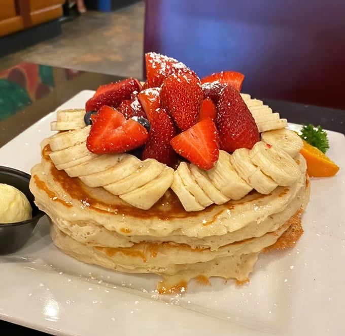 These pancakes are stacked higher than my unread books at home, but unlike my reading list, they'll definitely be finished today.