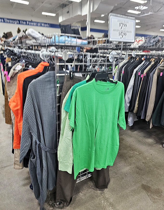 That vibrant green tee practically screams "summer barbecue hero" while the gray robe whispers "cozy Sunday morning" at a fraction of retail.