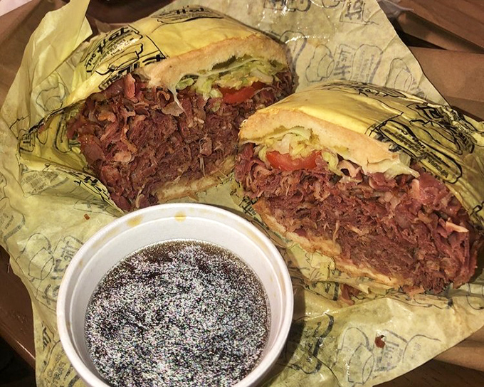 The Pastrami Dip with its sidekick of au jus&mdash;a dynamic duo that's been fighting hunger crimes in Southern California for decades.