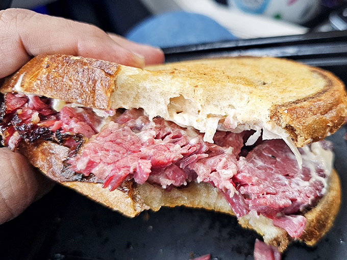 This isn't just a sandwich&mdash;it's a pastrami masterpiece that would make a New York deli owner weep with envy and possibly consider a career change.