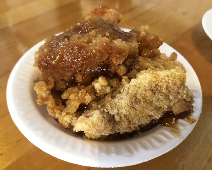 Peach cobbler so good, it could broker peace treaties between feuding neighbors at a church potluck.