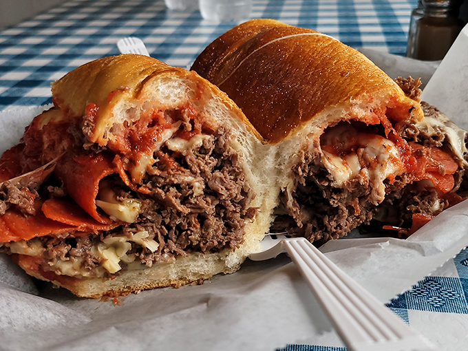 When a cheesesteak and pizza have a beautiful baby. The pepperoni pizza steak proves that sometimes food mashups are culinary genius.