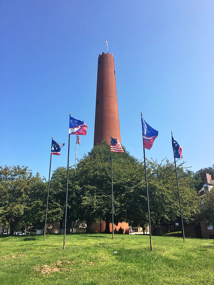 Surrounded by a circle of flags, the tower reaches skyward&mdash;a 234-foot testament to American ingenuity that's outlasted countless skyscrapers.