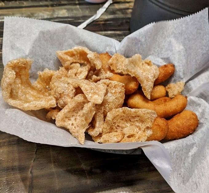 Crispy pork rinds and hush puppies &ndash; the barbecue accompaniments that turn first-timers into lifetime devotees.