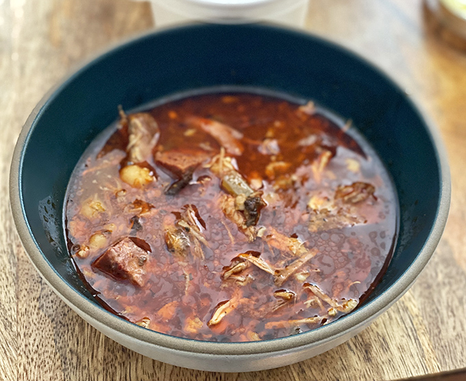 A bowl of posole that would make your grandmother jealous, even if your grandmother isn't Mexican and has never made posole.