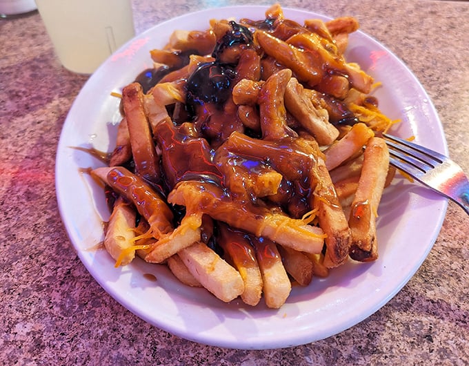 Fries swimming in savory gravy and toppings—proof that sometimes the most delicious dishes are the ones that throw caution to the wind.