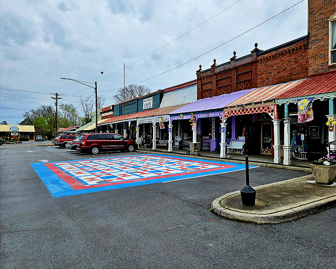 Bell Buckle's famous quilt-pattern plaza adds a splash of geometric color to the town center, a nod to Tennessee's crafting heritage.