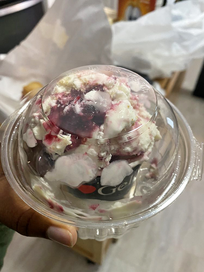 Raspberry cheesecake gelato that makes standing in line at the DMV worthwhile if you know this is waiting afterward. Sweet, creamy salvation in a cup.