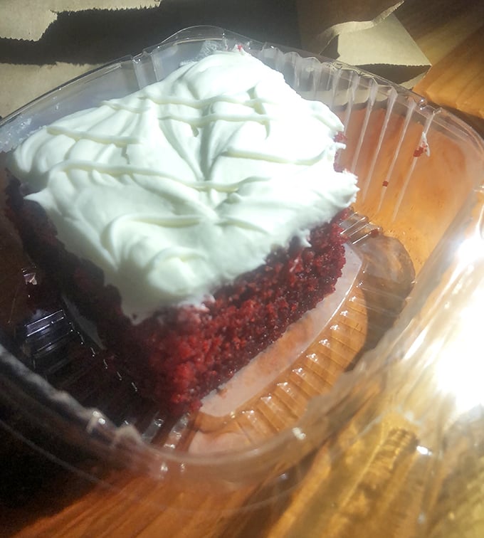 Red velvet cake with cream cheese frosting &ndash; because after surviving Nashville hot chicken, you deserve a reward that doesn't fight back.