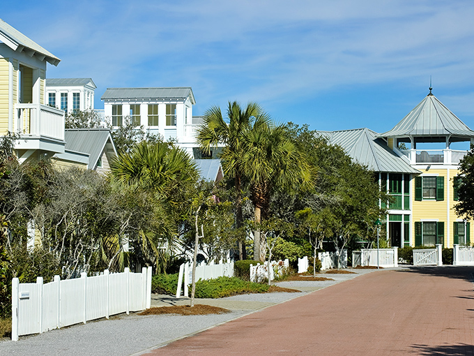Pastel cottages with metal roofs and white picket fences line Seaside's streets, creating a neighborhood so picture-perfect you'll check twice to make sure you haven't wandered onto a movie set.
