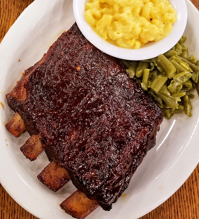 These ribs don't just fall off the bone&mdash;they practically leap onto your fork, bringing along green beans and mac & cheese for the ride.