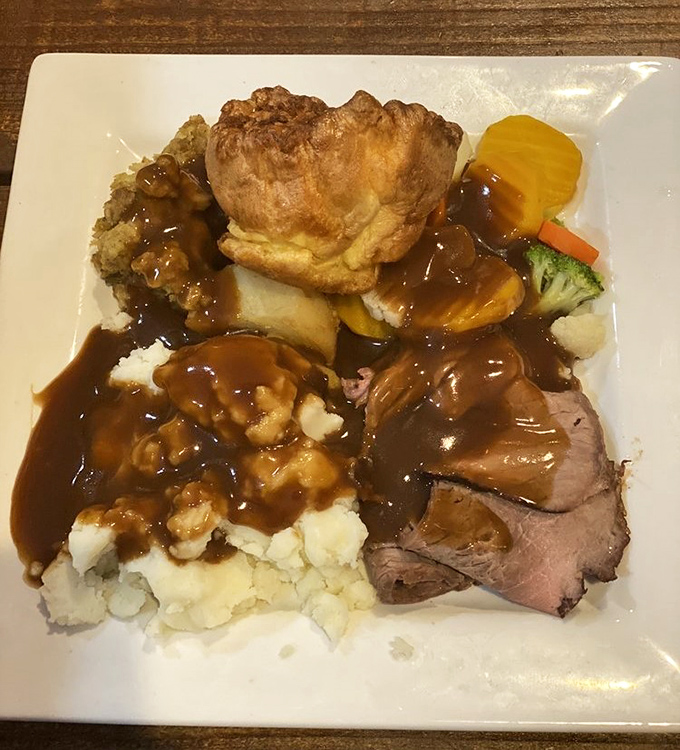 A Sunday roast that would make your British grandmother weep with pride. That gravy river should have its own zip code.