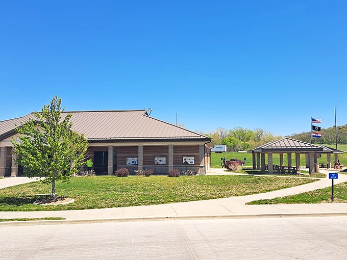 The modern welcome center blends functionality with natural beauty, offering visitors information while showcasing the surrounding landscape.