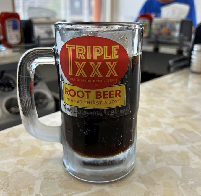 The namesake root beer, served in a frosty mug that weighs as much as your college textbooks. "Makes thirst a joy" is the understatement of the century.