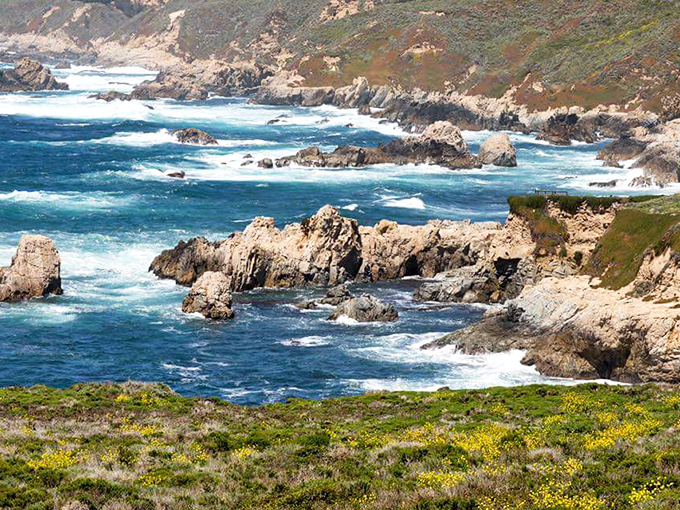 The ocean's perpetual argument with the shoreline creates a hypnotic soundtrack. These ancient rocks have heard it all before.