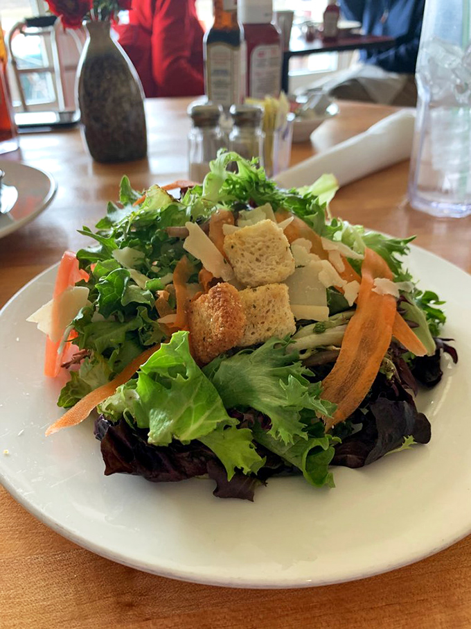 A salad that actually deserves the name. Fresh greens, thoughtful toppings, and house-made croutons that weren't born in a factory.