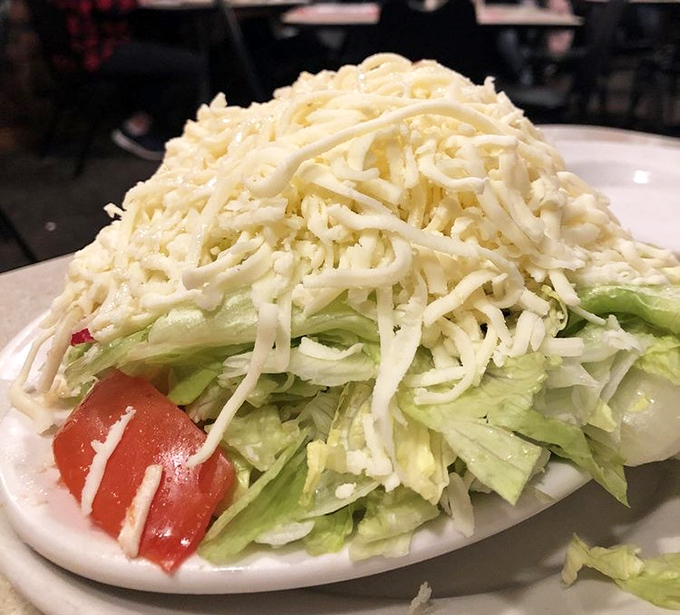 The salad mountain arrives with enough cheese to make Wisconsin nervous, a perfect cool crunch before the pasta parade begins.