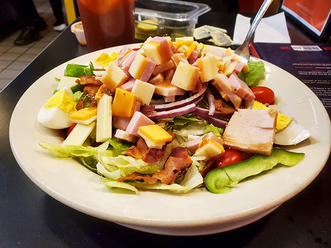 Even the salads here arrive looking ready for their close-up, proving greens can steal the spotlight too.