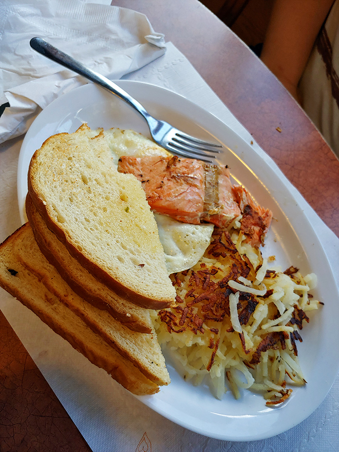 Salmon for breakfast? Absolutely. This protein-packed plate proves Little Diner Xpress isn't just about traditional morning fare—it's about starting your day magnificently.