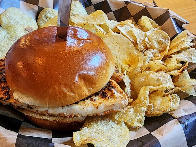 The chicken sandwich that makes you question your burger loyalty. Served with house-made chips, it's the lunch equivalent of finding money in your coat pocket.