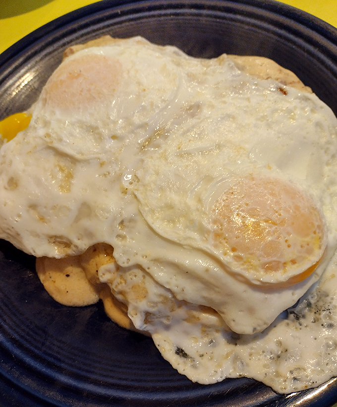 Breakfast alchemy at its finest. Those perfectly cooked eggs nestled atop a cloud of gravy tell you someone in that kitchen truly cares.