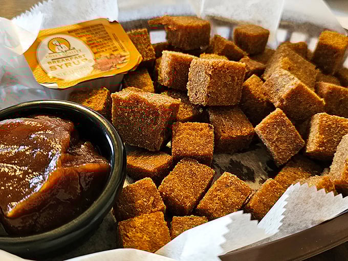 Scrapple bites &ndash; those crispy-edged, savory morsels of Pennsylvania Dutch ingenuity &ndash; paired with apple butter that transforms the humble into the heavenly.