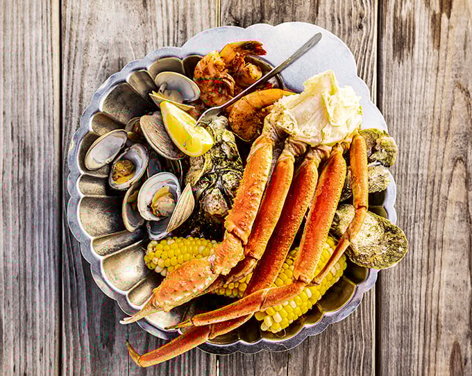 The seafood boil&mdash;where crab legs, corn, and clams gather for what looks like a delicious family reunion. Bring reinforcements.