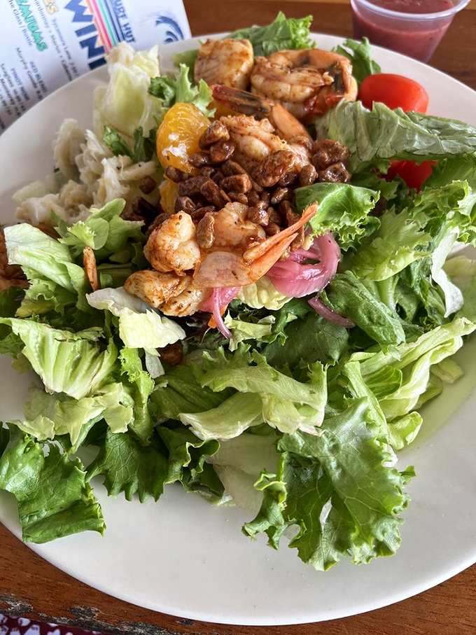 A salad that makes eating greens feel like cheating. Those grilled shrimp could convert even the most dedicated carnivore.