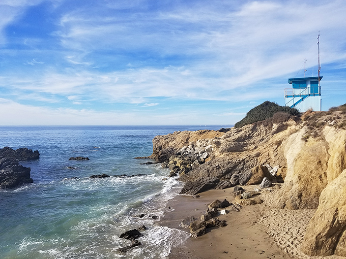 That little blue lifeguard tower has seen more romantic moments and spectacular wipeouts than a season of The Bachelor. Sequit Point offers protection and panoramic views.
