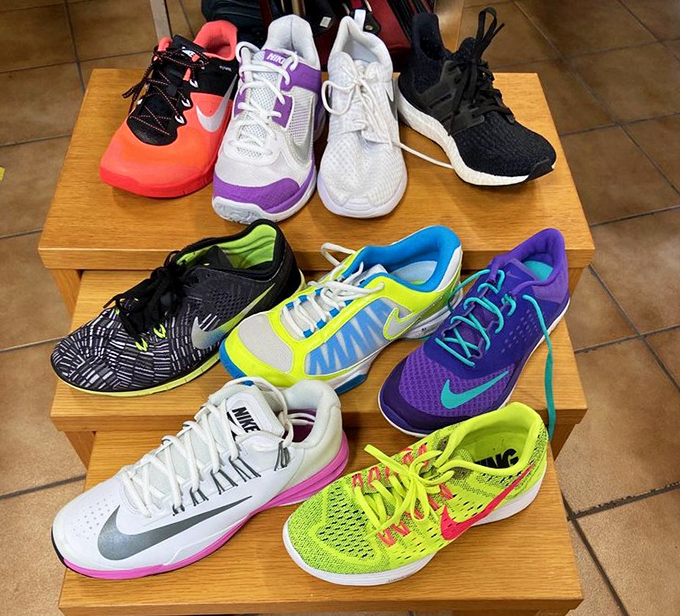 The sneaker collection rivals any mall store, minus the heart-stopping prices. These Nikes have miles left in them—just like their new owners.