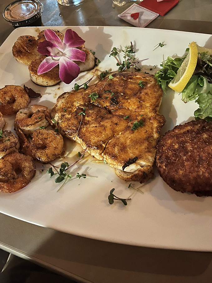 This plate is Florida's greatest hits album&mdash;featuring blackened fish, plump shrimp, and a crab cake that deserves its own spotlight and standing ovation.